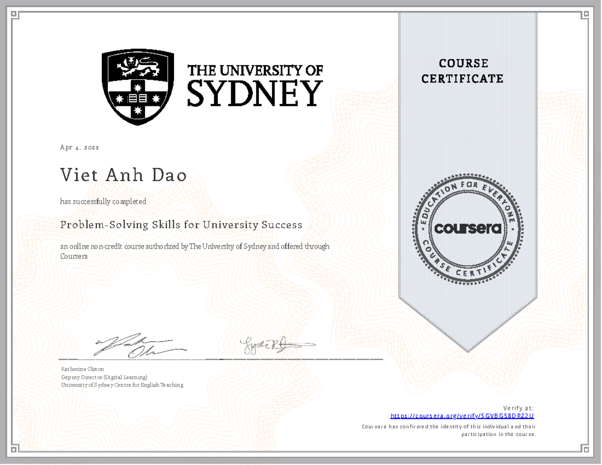 Certificate - Problem solving skills - A p r 4, 2 02 2 Vi et An h Da o ...