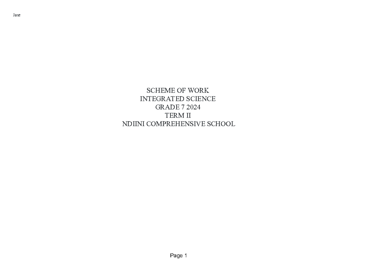 612037 Integrated Science Grade 7 Term-II - Jane SCHEME OF WORK ...