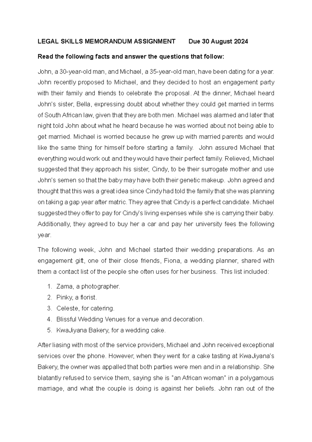 Legal Memo Assignment 2024 - LEGAL SKILLS MEMORANDUM ASSIGNMENT Due 30 ...