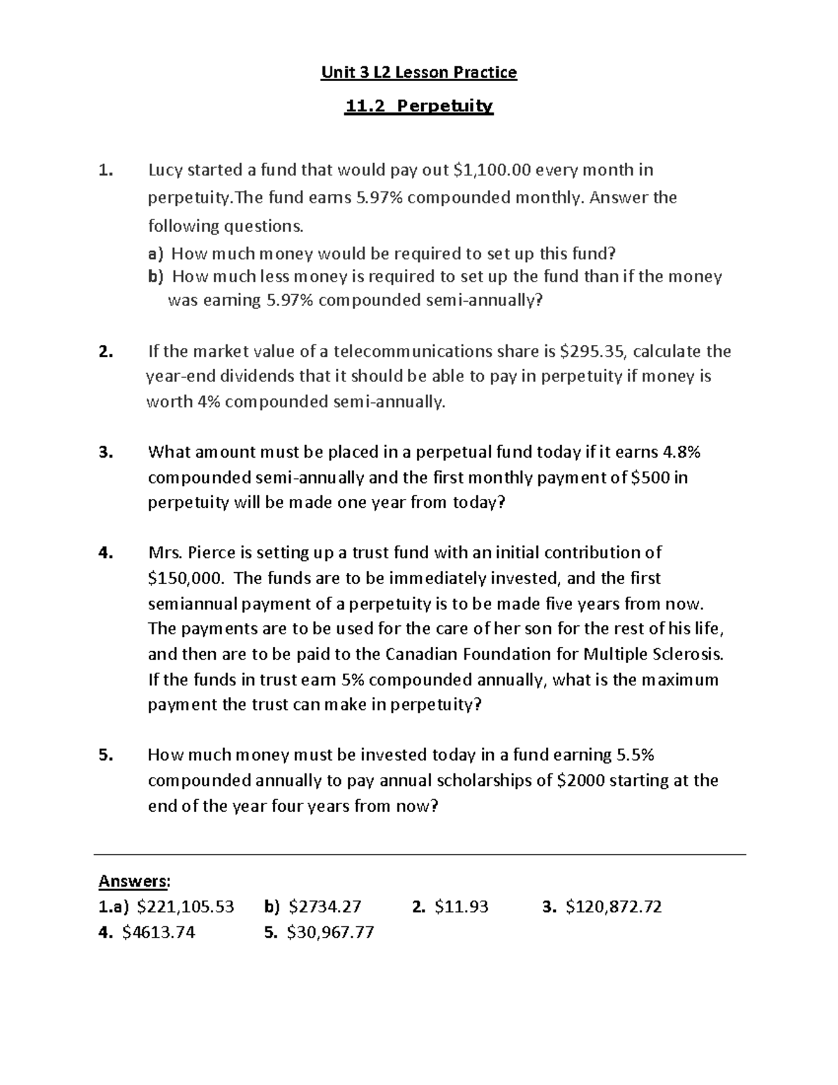 MATH 1175 L2 Lesson Practice 11 - Unit 3 L 2 Lesson Practice 11. 2 ...