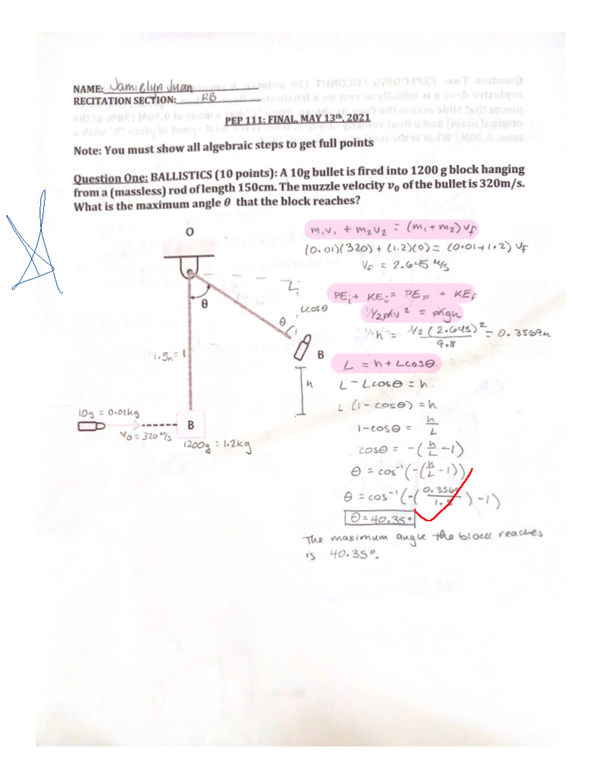 Final Physics Exam - Professor: Xiaoyang Huang - PEP 111 - & - Studocu Final Physics Exam - Professor: Xiaoyang Huang - PEP 111 - & - Studocu