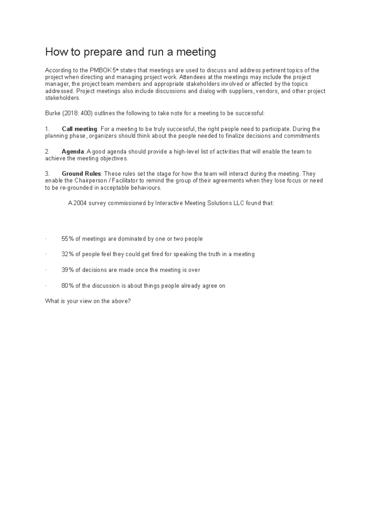 How Run a Meeting - Lecture notes 1 - How to prepare and run a meeting ...