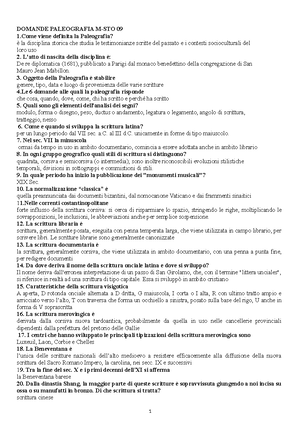 Paleografia - Set Domande PALEOGRAFIA FILOLOGIA MODERNA Docente ...