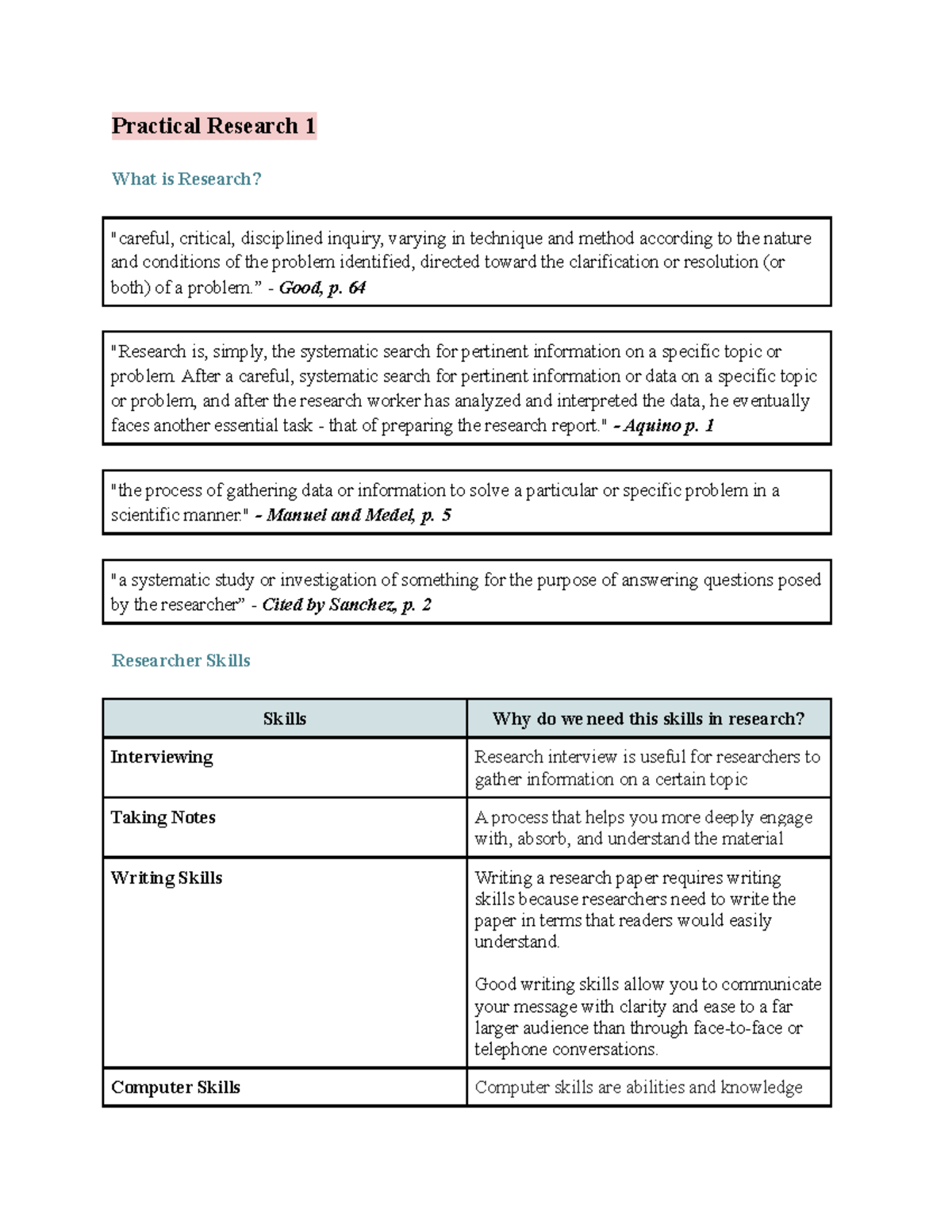 Practical Research - ” - Good, p. 64 "Research is, simply, the ...