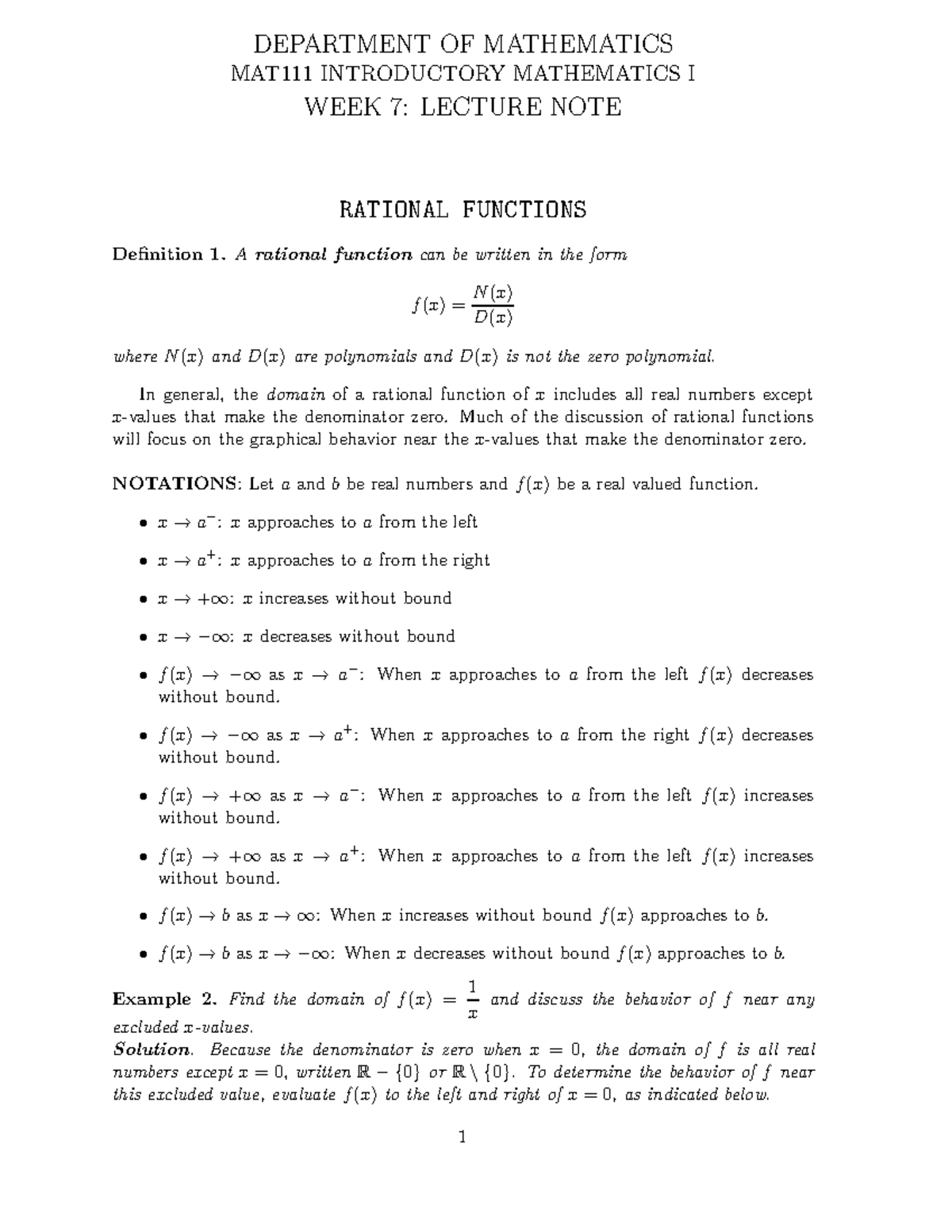 MAT111 Week 7 Lecture Note - DEPARTMENT OF MATHEMATICS MAT111 ...