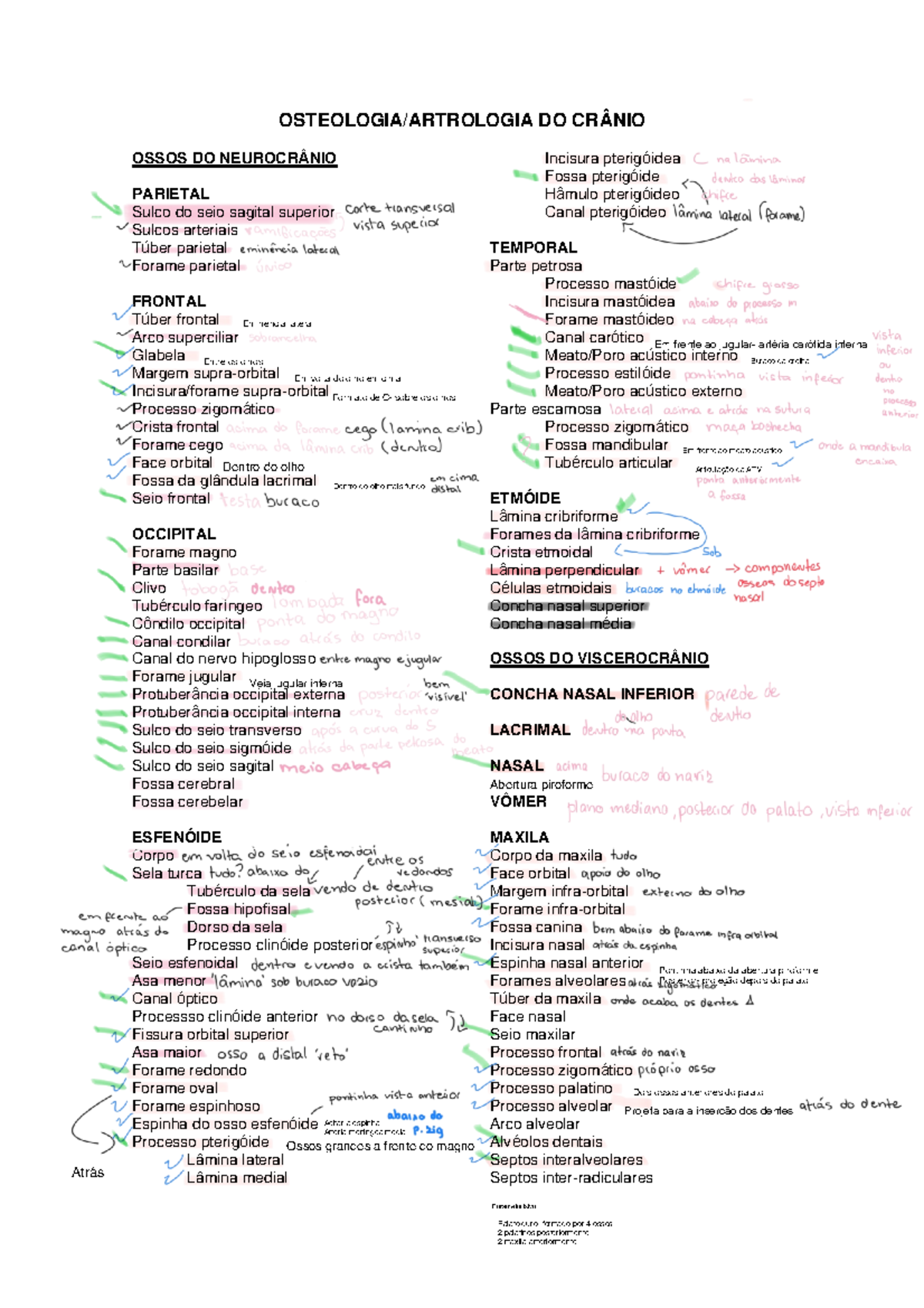 Osteologia DO CRÂNIO - Aula cranio - OSTEOLOGIA/ARTROLOGIA DO CRÂNIO OSSOS DO NEUROCRÂ NIO - Studocu