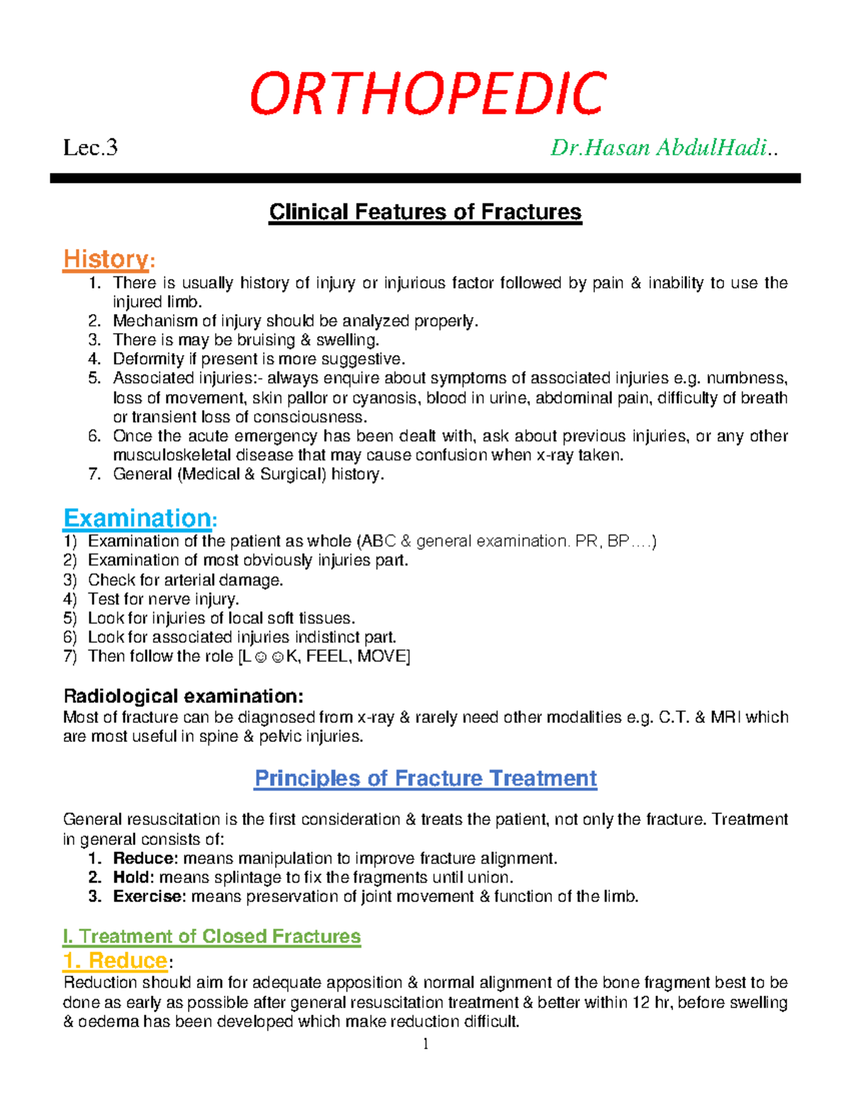 Clinical Features of Fractures - ORTHOPEDIC Lec Dr AbdulHadi.. Clinical ...
