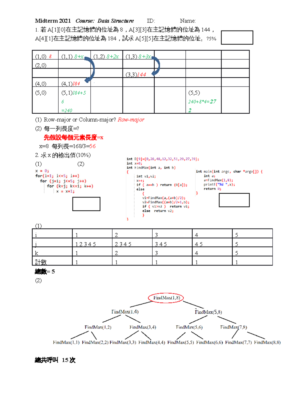 2021MID Ans - 去看看看 - Midterm 2021 Course: Data Structure ID: Name: 若 A ...