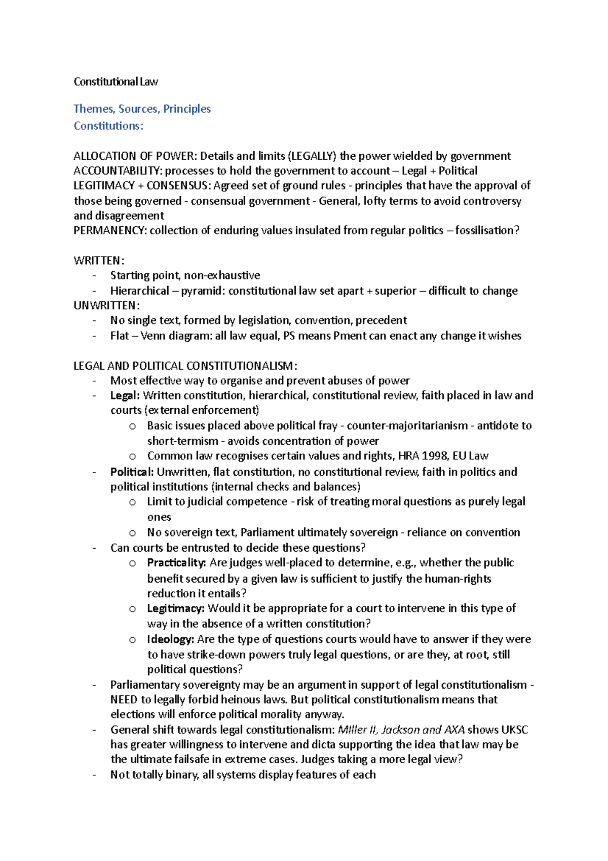 Constitutional Law Revision - Constitutional Law Themes, Sources ...