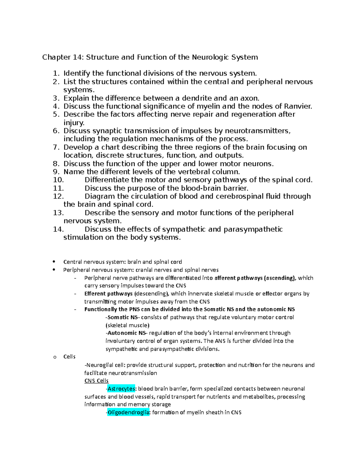 Anatomy outline for chapter 14 neuro - Chapter 14: Structure and Function of the Neurologic ...