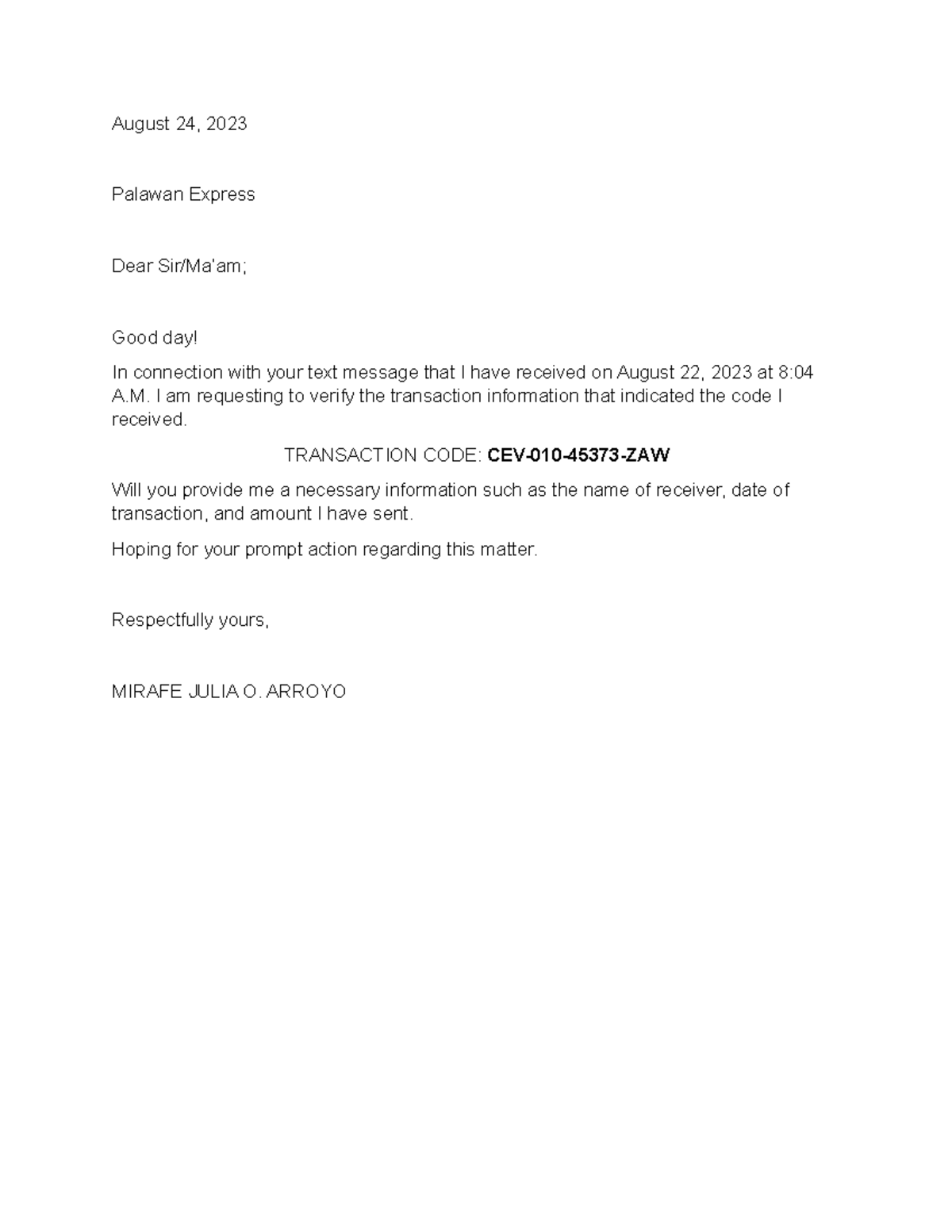 Request Letter - English - August 24, 2023 Palawan Express Dear Sir/Ma ...