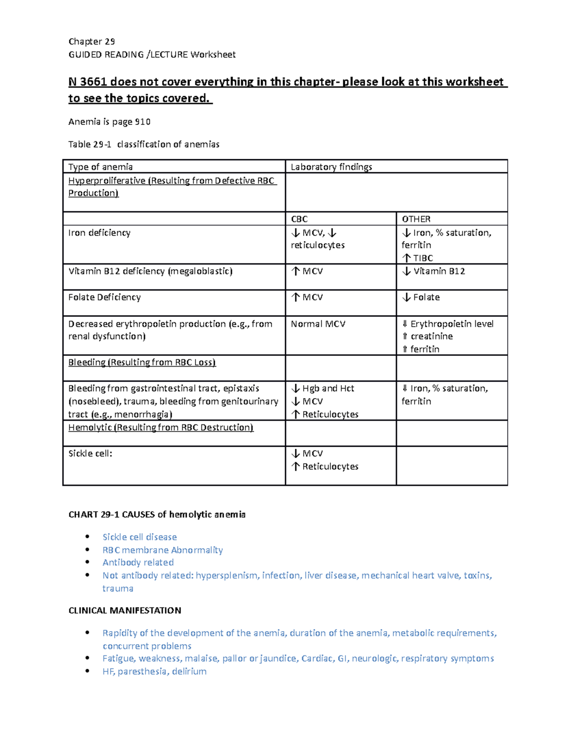 Anemia Chap 29 worksheet-1 - GUIDED READING /LECTURE Worksheet N 3661 ...