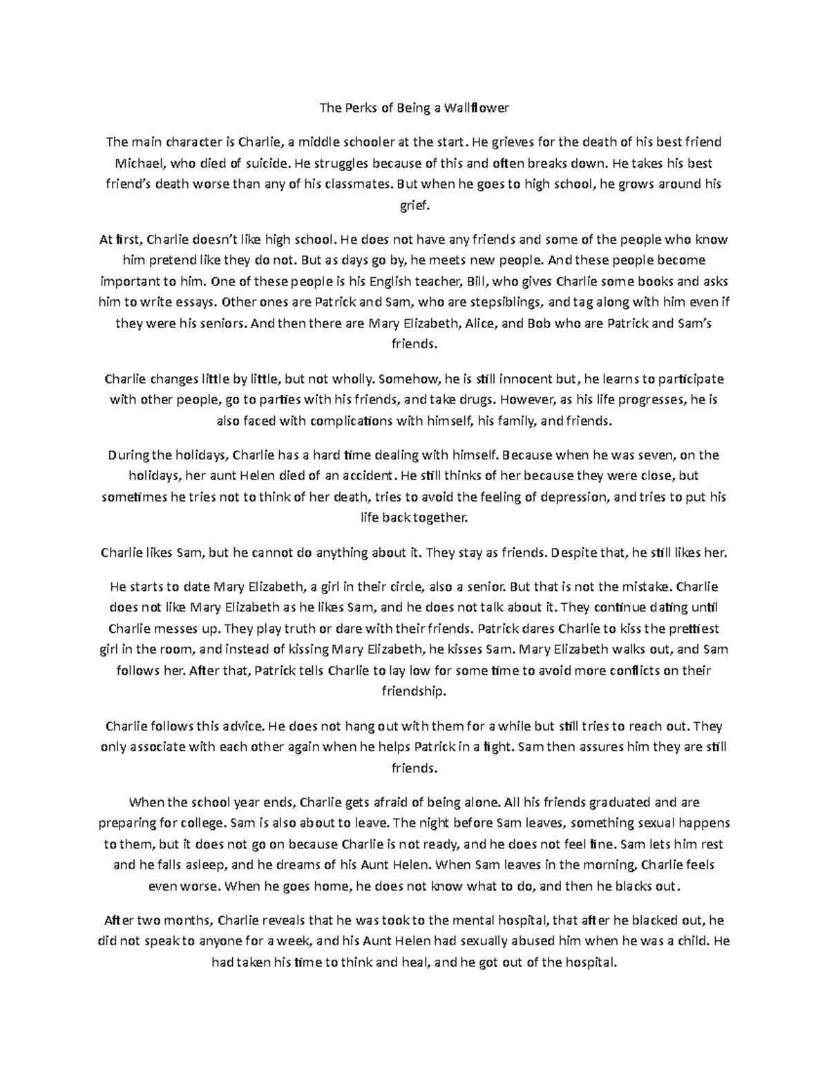 The Perks of Being a Wallflower Book Report - The Perks of Being a ...