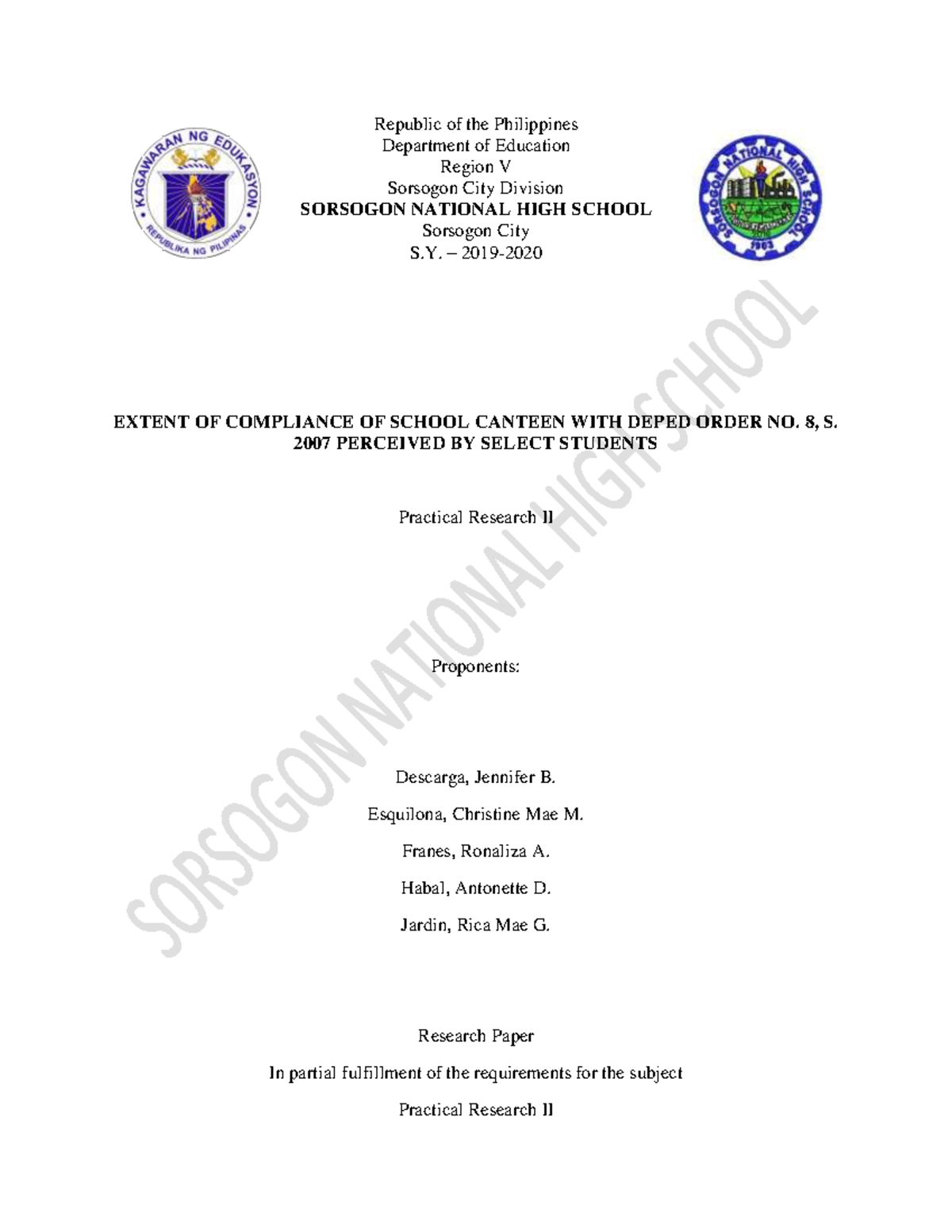 Chapter 1 TO 3 Sample PR2 - Republic of the Philippines Department of ...