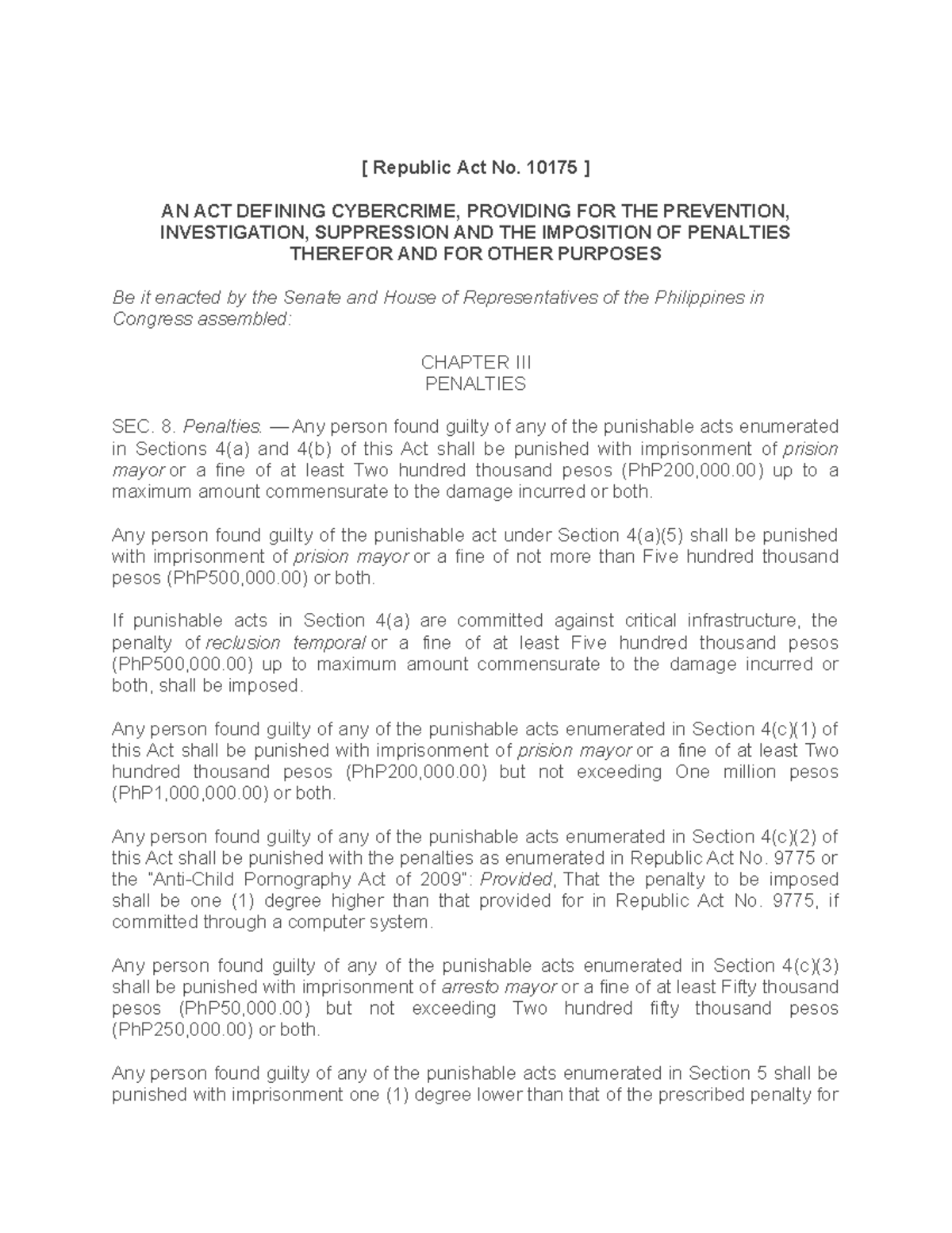 Republic Act No 10175 - chap 3 -4 - [ Republic Act No. 10175 ] AN ACT ...