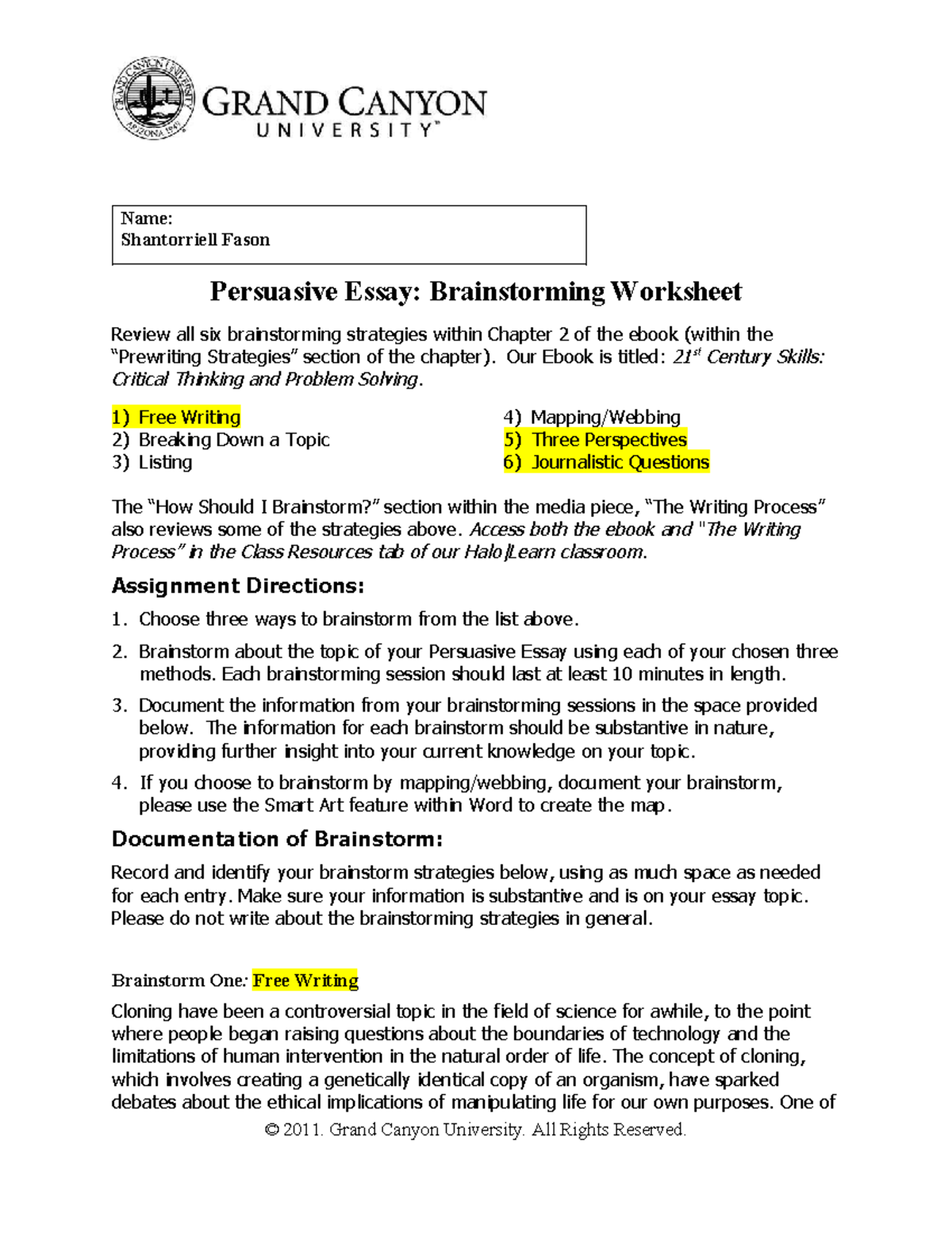 DNE2 PHI105 T2 Brainstorming Worksheet 4 13 2023 - Name: Shantorriell ...