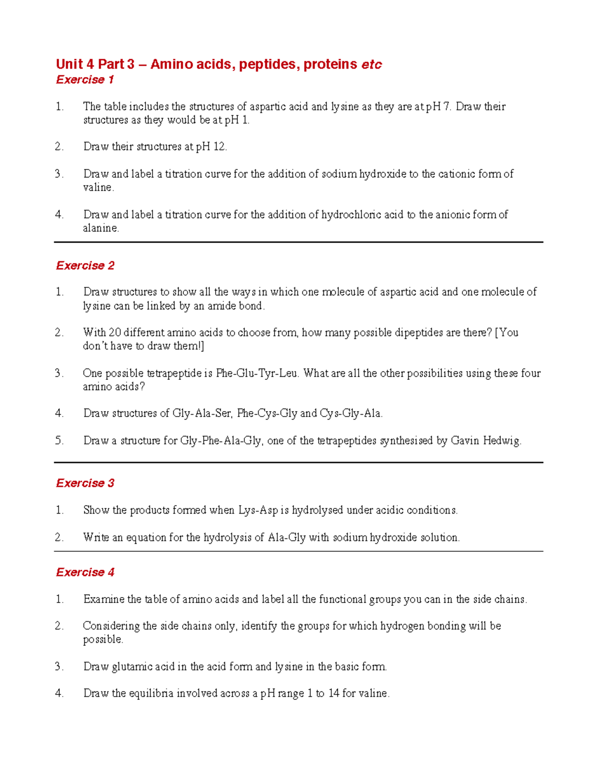 U4P3-Exercises - Unit 4 Exercises - Unit 4 Part 3 – Amino acids ...