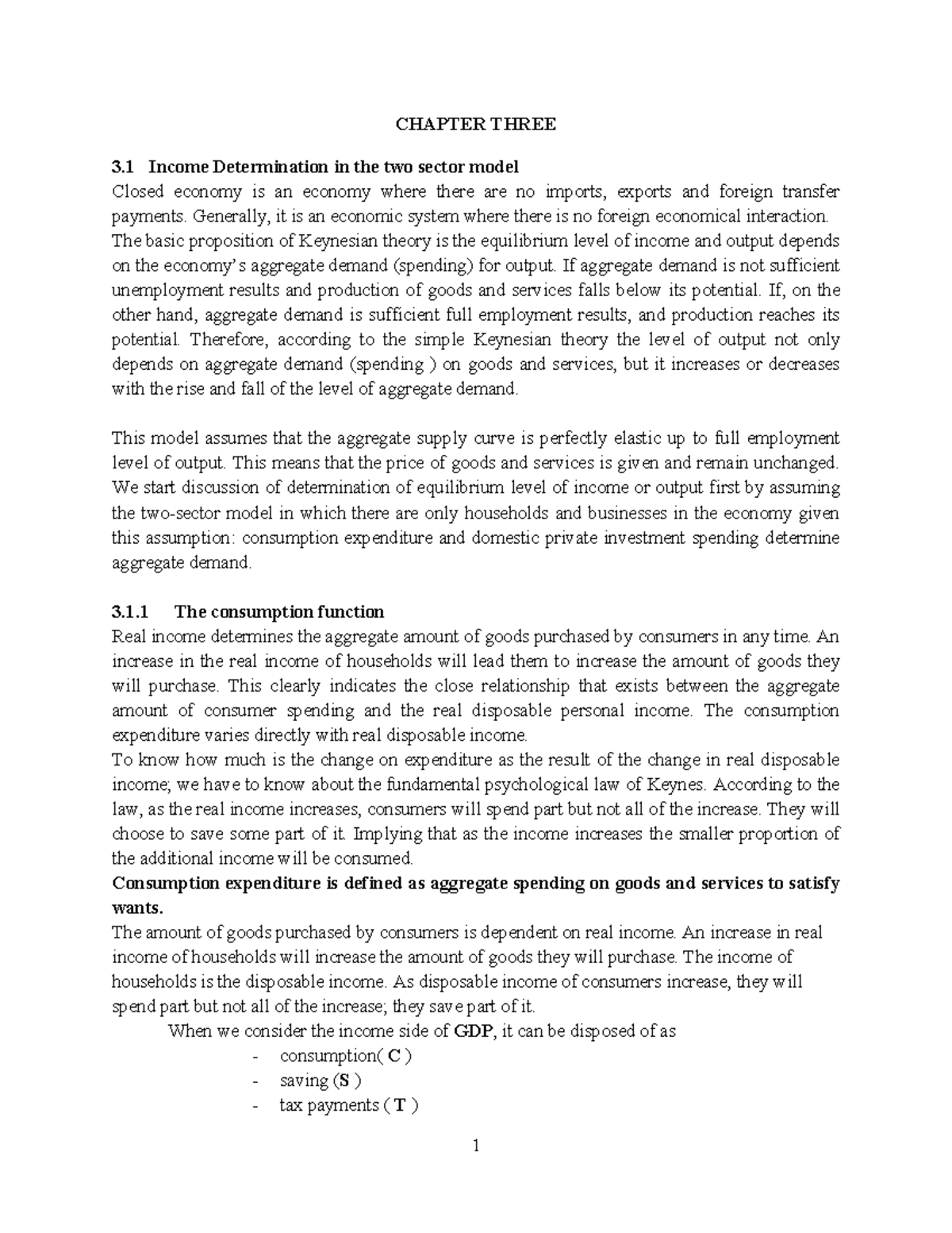 Macr Chapter 3 - Macroeconomics - CHAPTER THREE 3 Income Determination ...