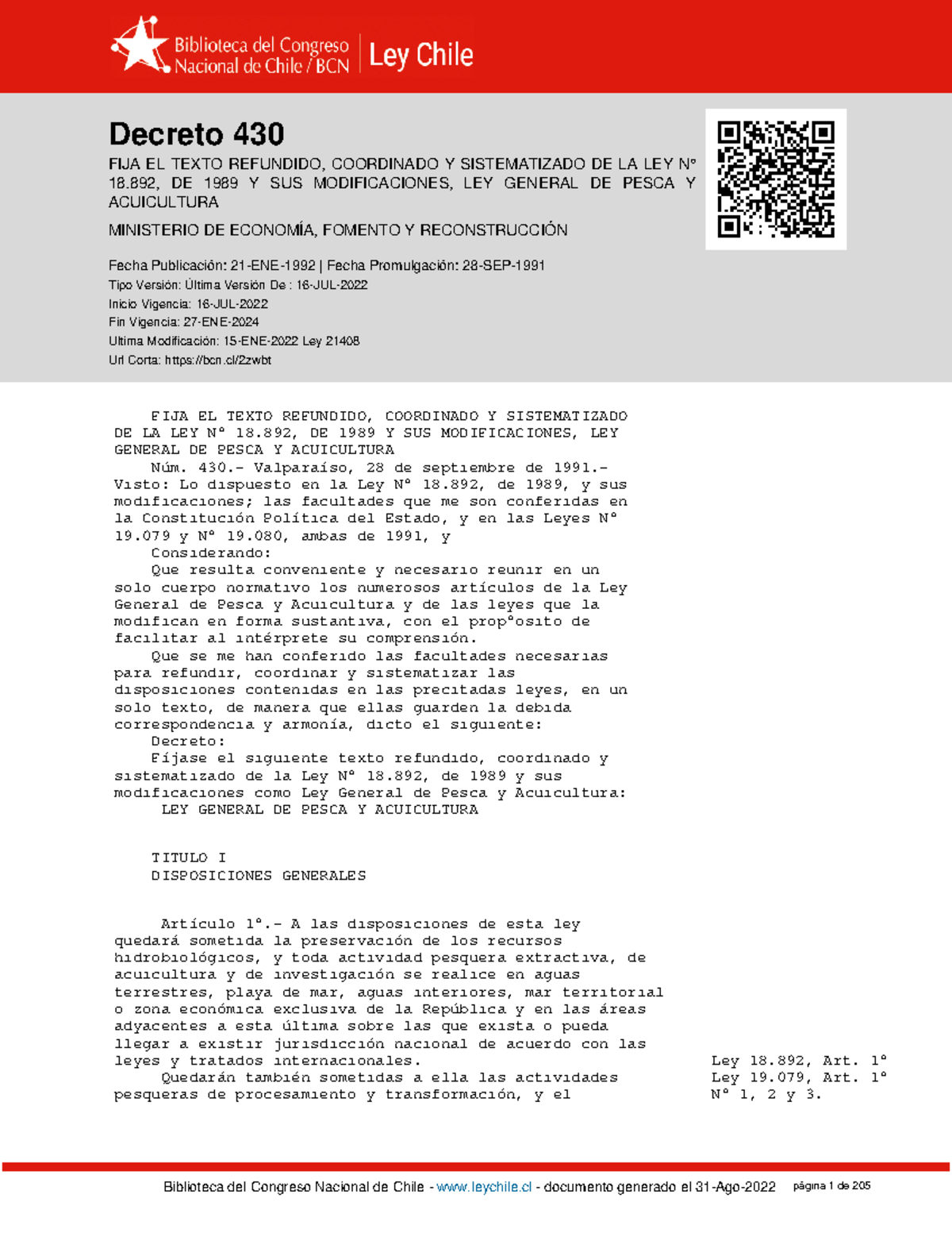 LEY DE Pesca - PREPARACION EXAMEN - Decreto 430 FIJA EL TEXTO REFUNDIDO ...