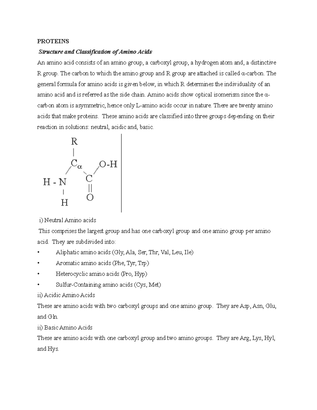 Proteins - Protein notes - PROTEINS Structure and Classification of ...