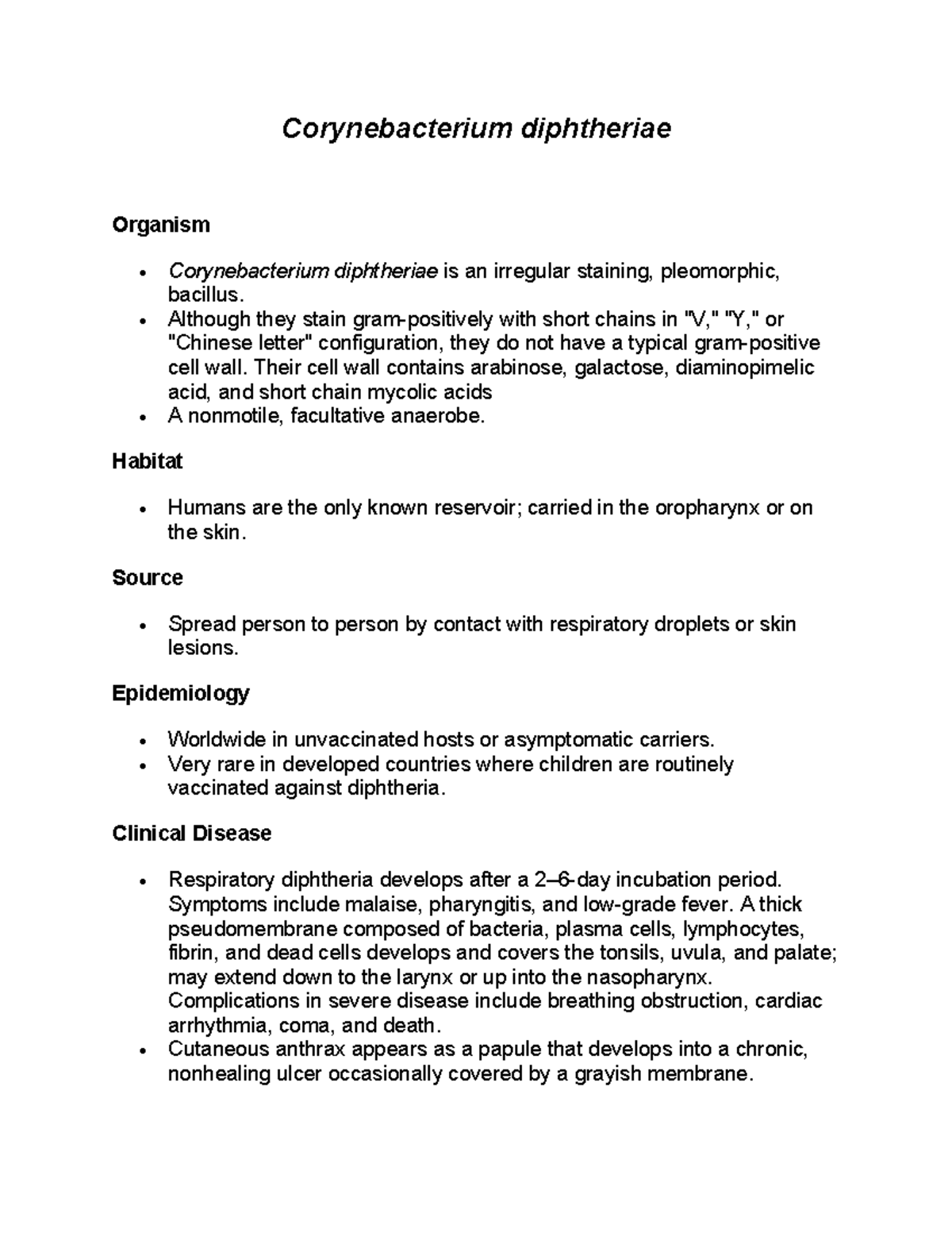The Corynebacterium diphtheriae - Corynebacterium diphtheriae Organism ...