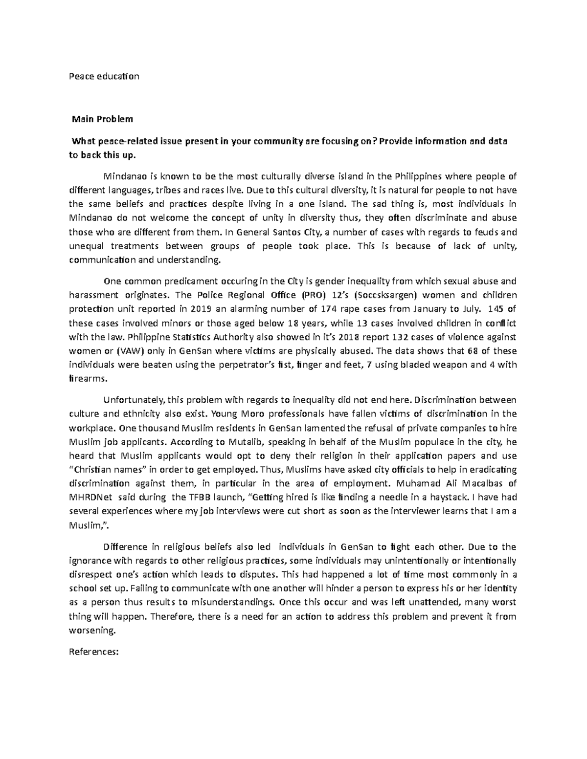 Peace education answers - Peace education Main Problem What peace ...