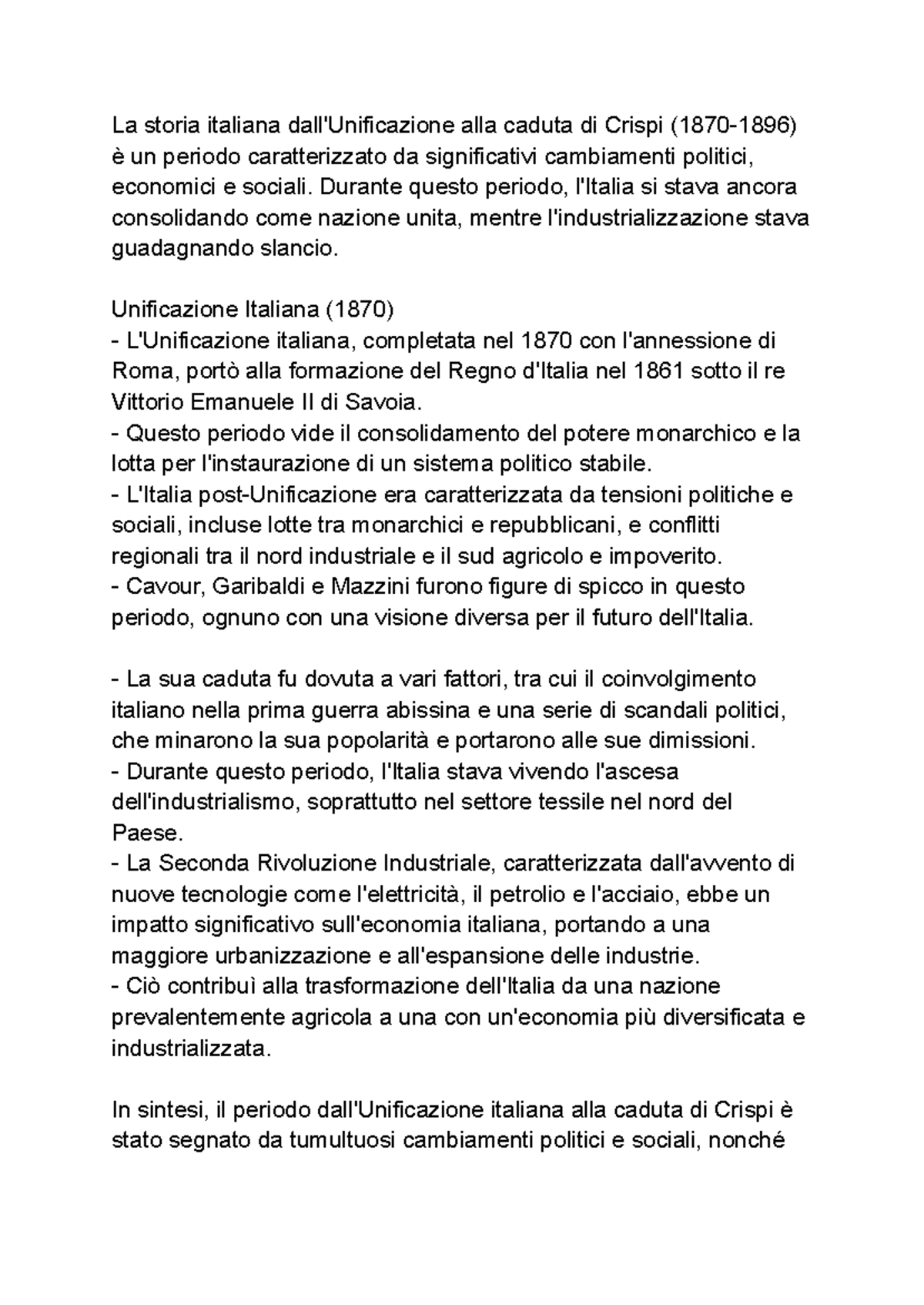 1. La storia italiana dall'Unificazione alla caduta di Crispi - Durante ...