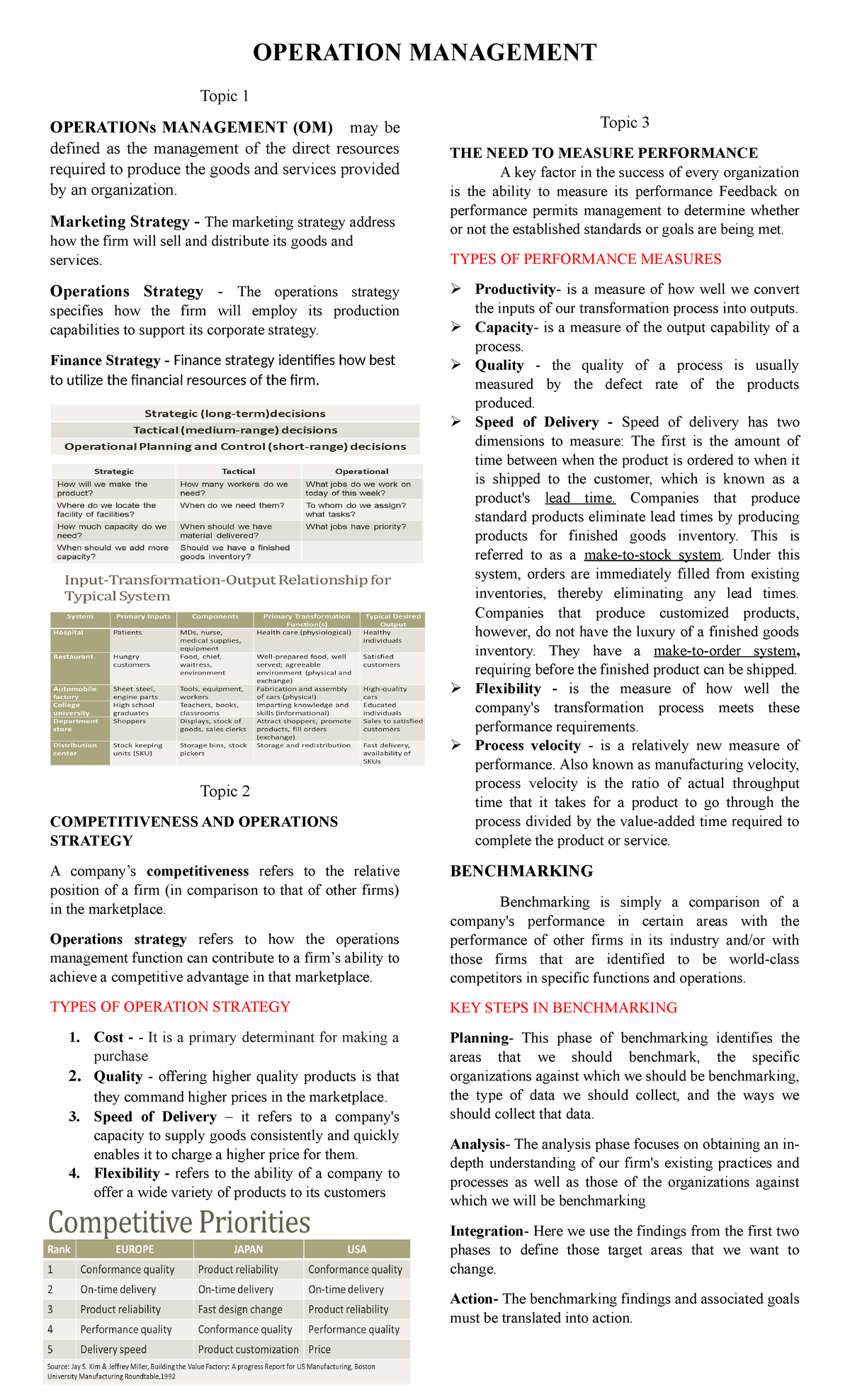 Reviewer (Midterm) - N/A - Topic 1 OPERATIONs MANAGEMENT (OM) may be ...