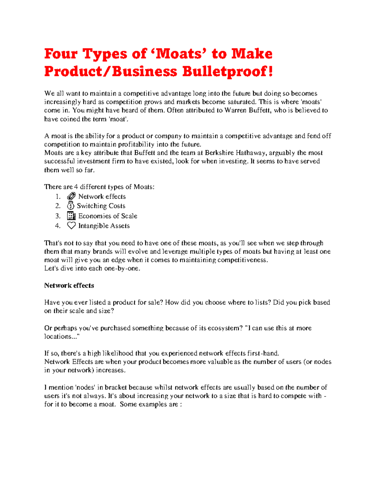 Moats Competetive Strat - Four Types of ‘Moats’ to Make Product ...