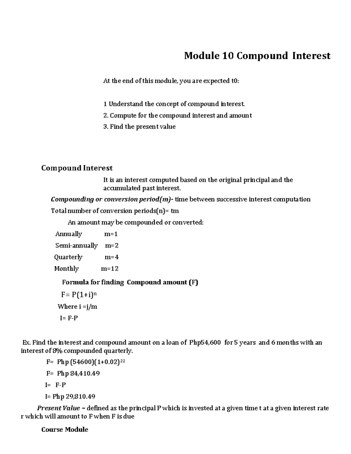 W11-12 Module 010 Compound Interest - Course Module Module 10 Compound ...