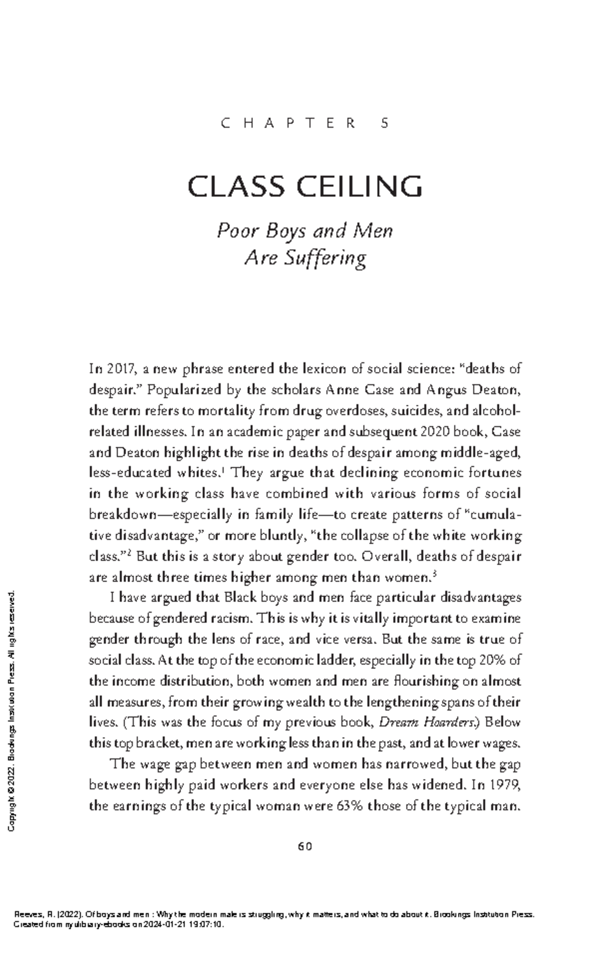 Reeves 2022 chap5 2 - NOTES - 60 C H A P T E R 5 CLASS CEILING Poor ...