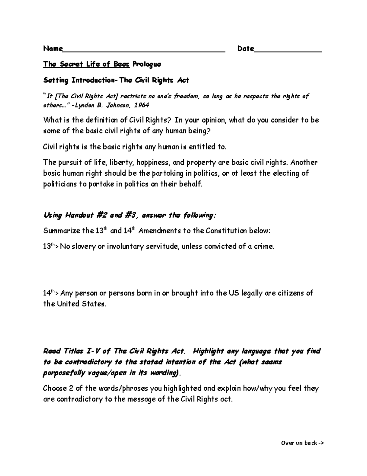 Bees Civil Rights - Name____________________________________ Date ...