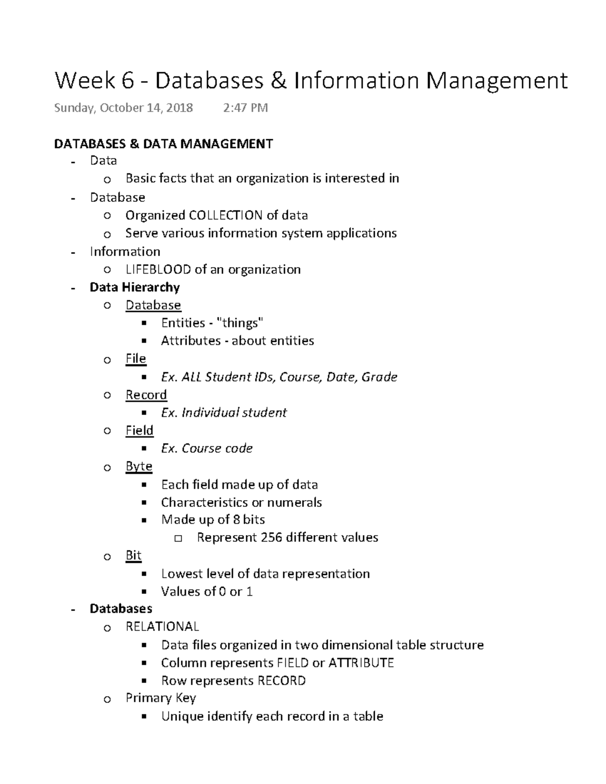 CITM 102 - Week 6 - Databases & Information Management - Week 6 ...