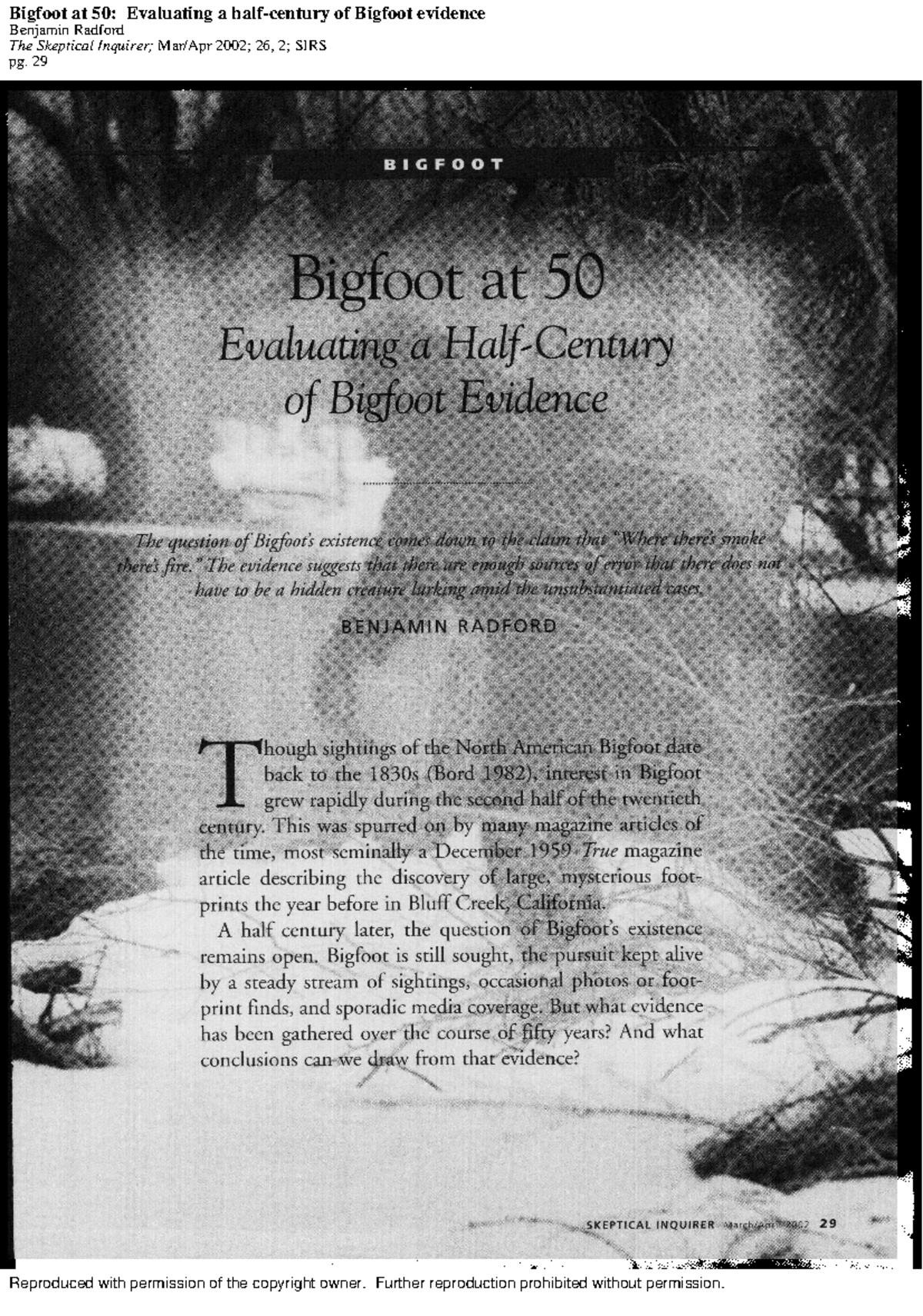 Bigfoot at 50: Evaluating a half-century of Bigfoot evidence - ENGLISH ...