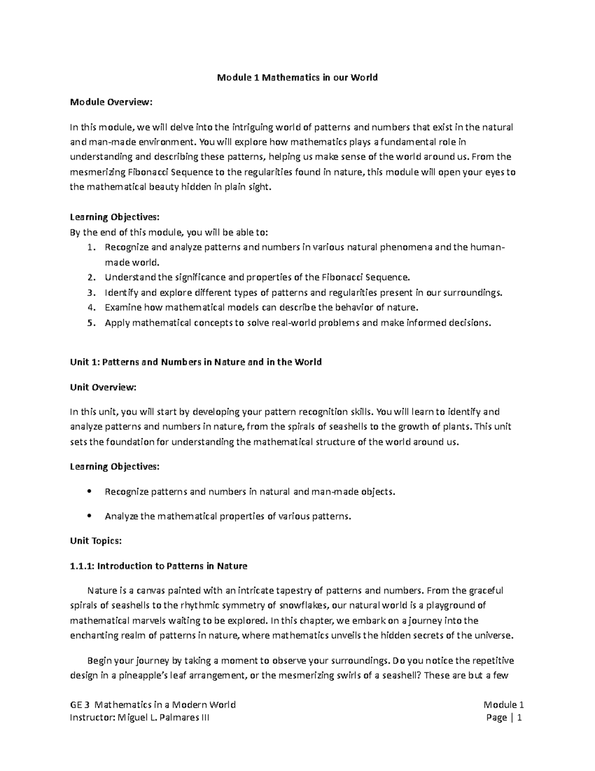 Chapter-1-Module - Module 1 Mathematics in our World Module Overview ...