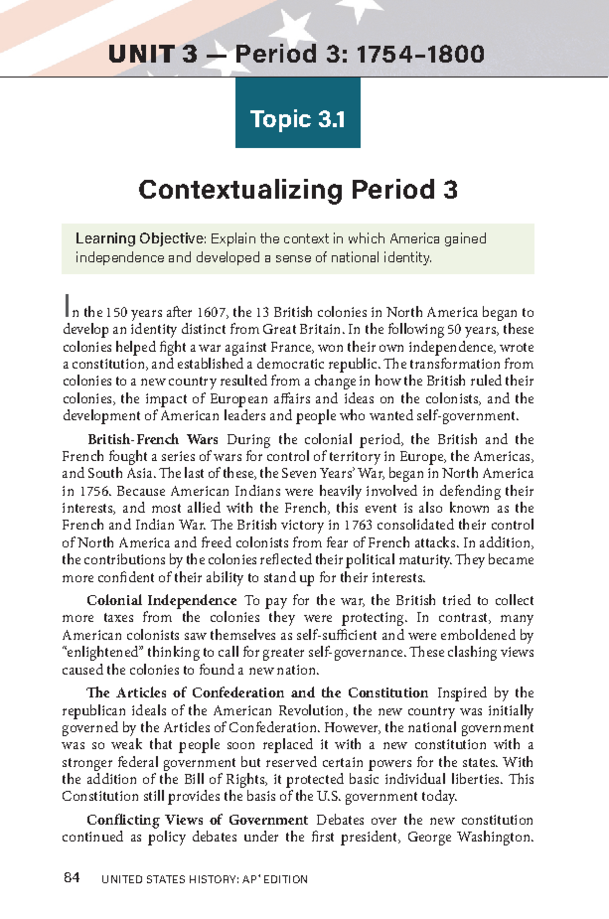 Notes - Unit Three - 84 UNITED STATES HISTORY: AP ® EDITION Topic 3 ...