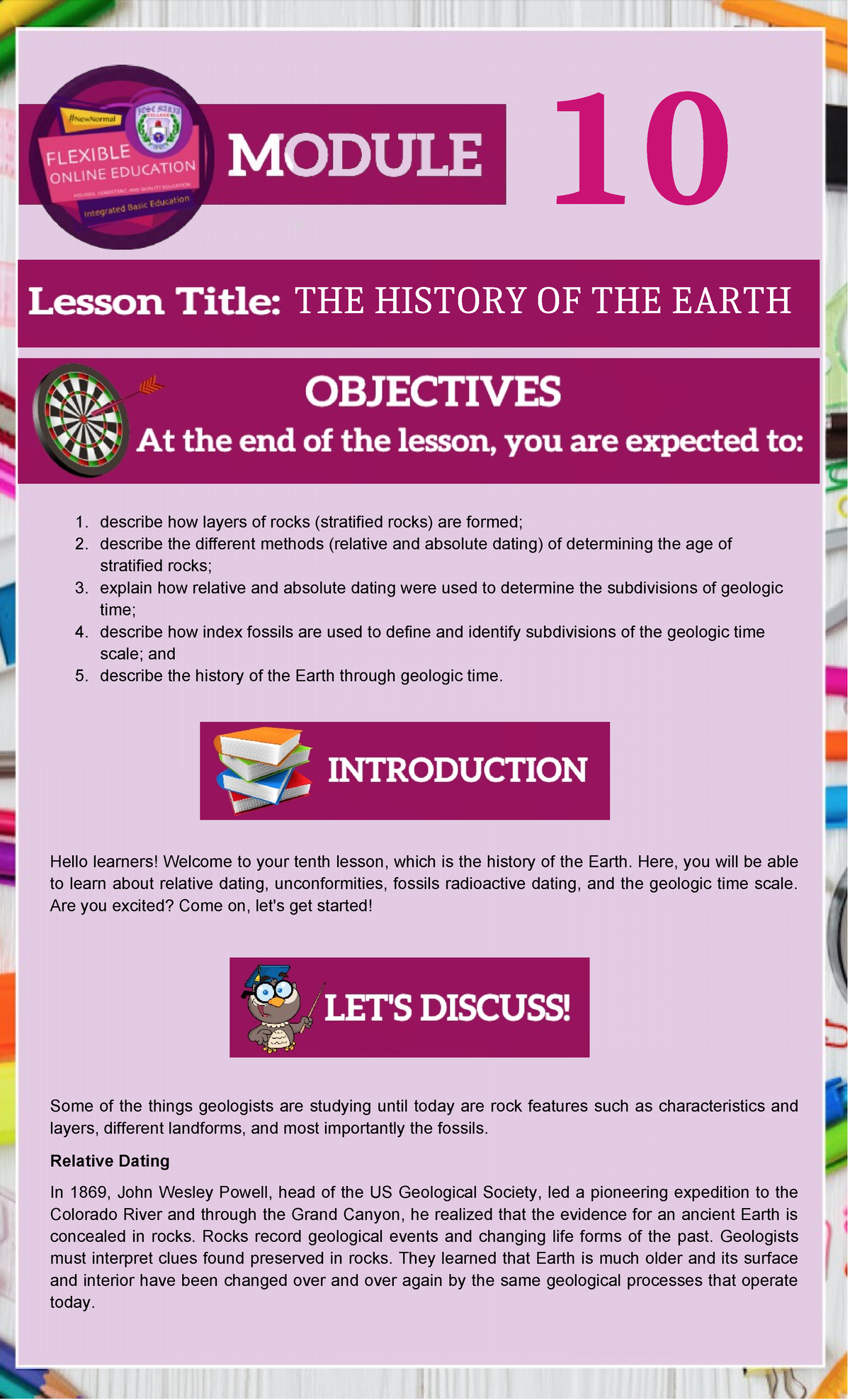 Module 10 History of the Earth - 1. describe how layers of rocks ...