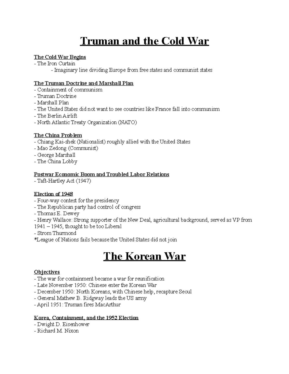 American History Unit 3 Notes - Truman and the Cold War The Cold War ...