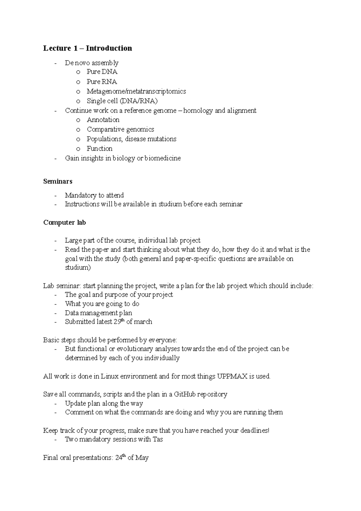 Lecture notes Genome analysis - Lecture 1 – Introduction De novo ...