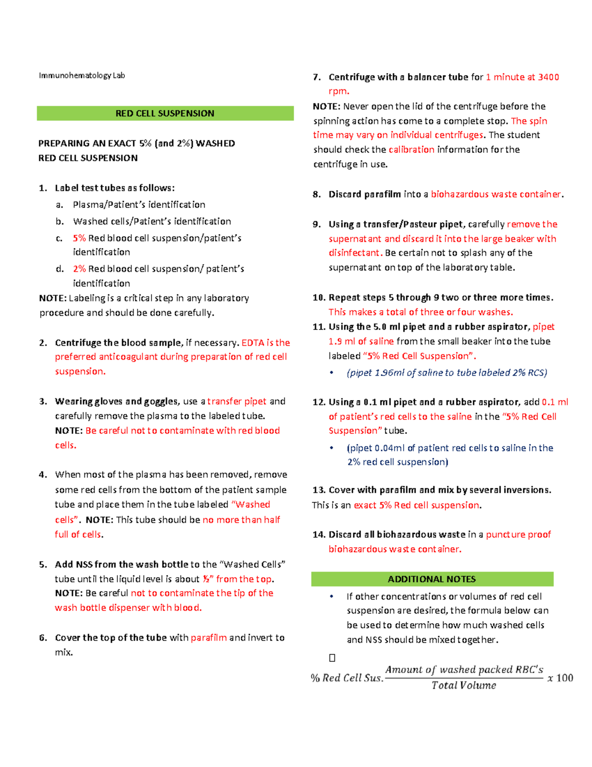 Cell suspension for blood group A red cell suspension of approximately ...