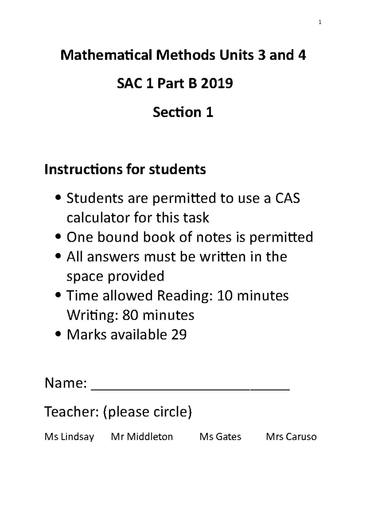 2019 Application SAC PART 1 double lesson - Mathematical Methods Units ...