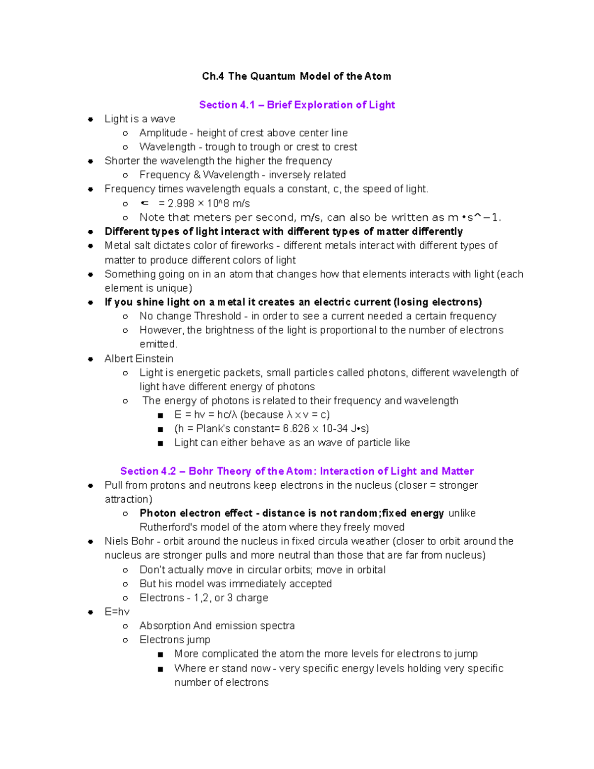 Ch.4 The Quantum Model of the Atom - Ch The Quantum Model of the Atom ...