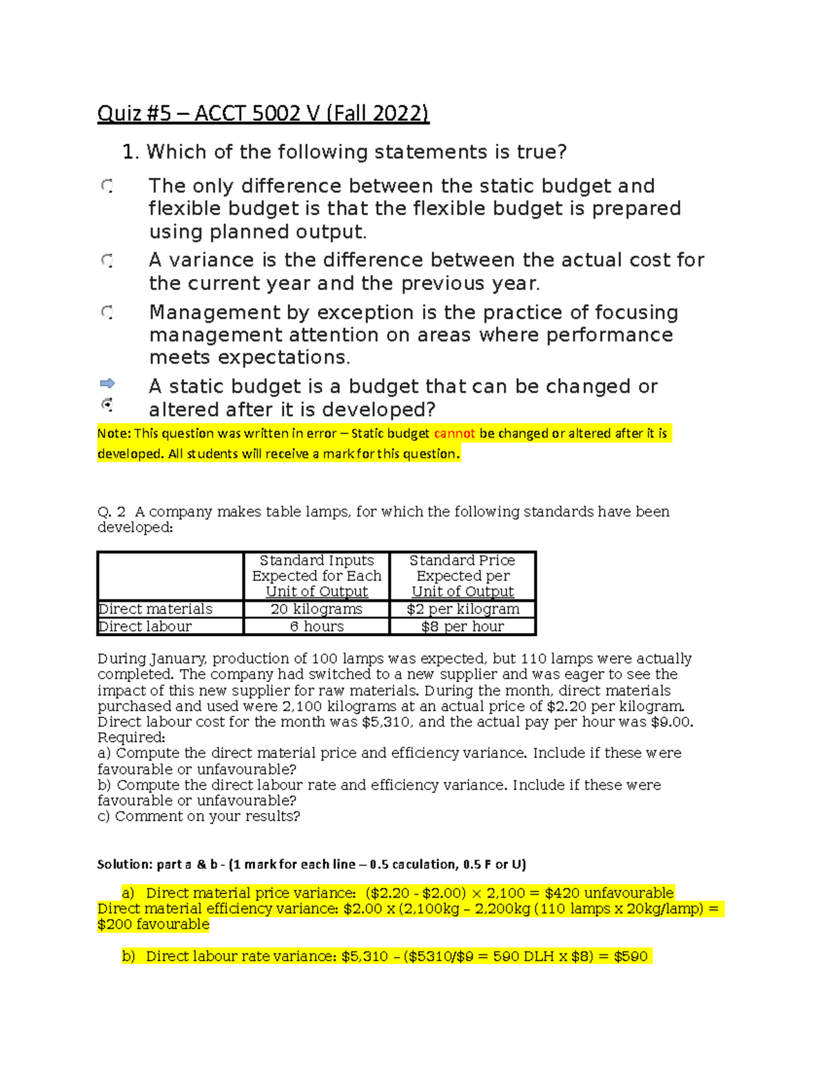 Quiz 5 solution - Quiz #5 – ACCT 5002 V (Fall 2022) 1. Which of the ...