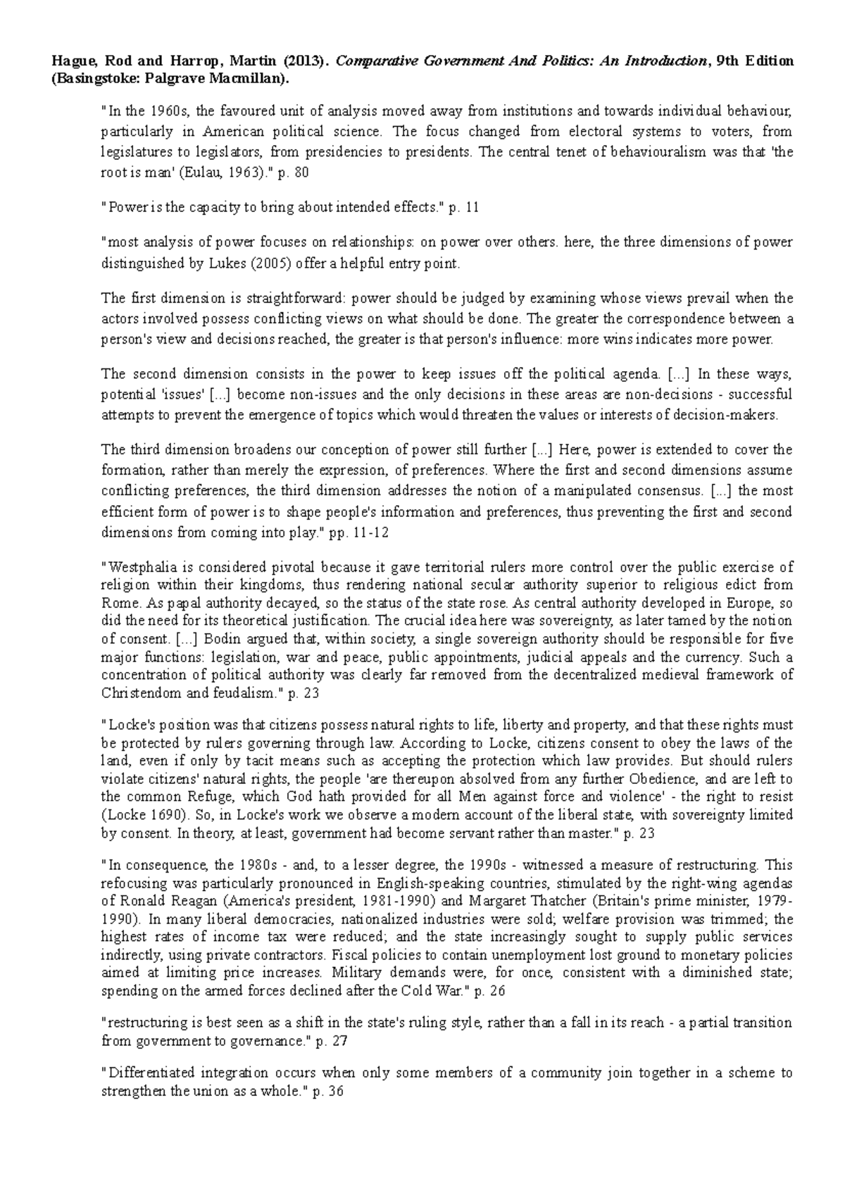 Selected useful quotations from key academic literature on topics ...