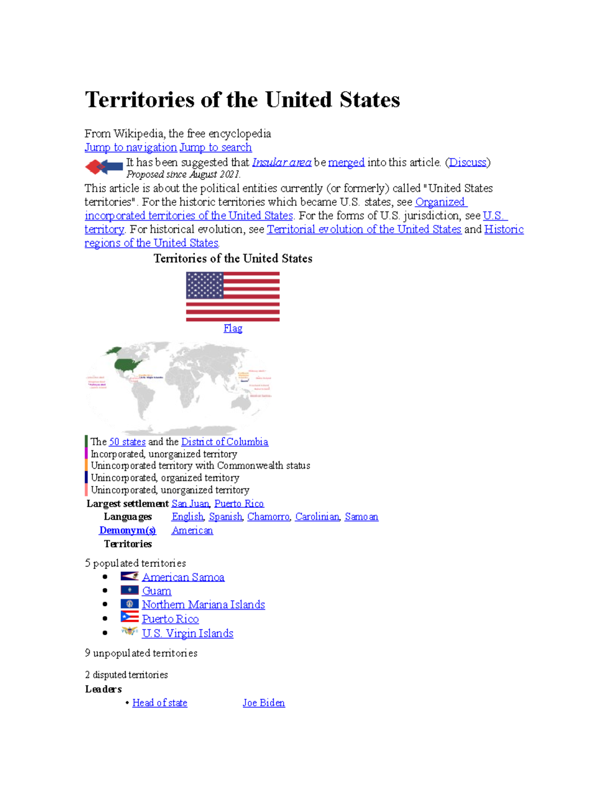 Territories of the United States are sub-national administrative ...