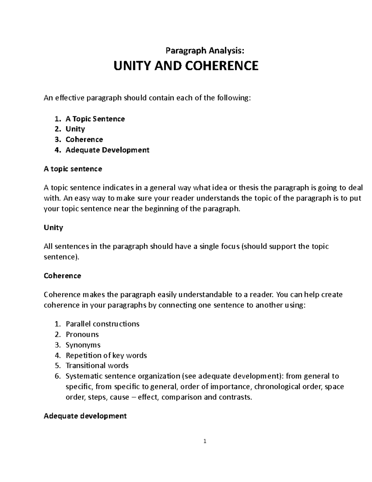 05 Paragraph Unity And Coherence Paragraph Analysis UNITY AND 05-paragraph-unity-and-coherence-paragraph-analysis-unity-and