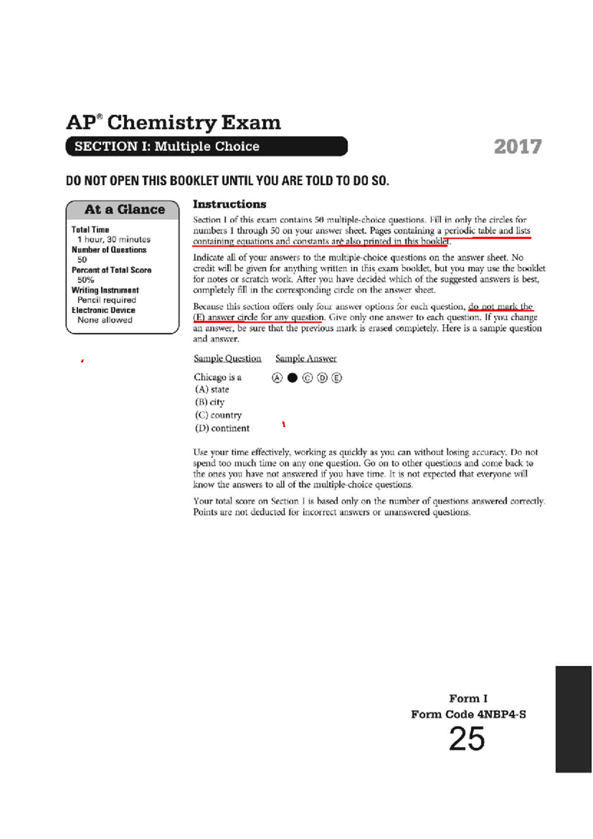 [2017-Official-AP Exam] (With Answers) - AP Chemistry - Studocu