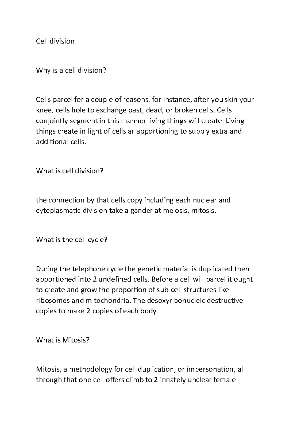 Cell division - NOTES on GCSE - Cell division Why is a cell division ...