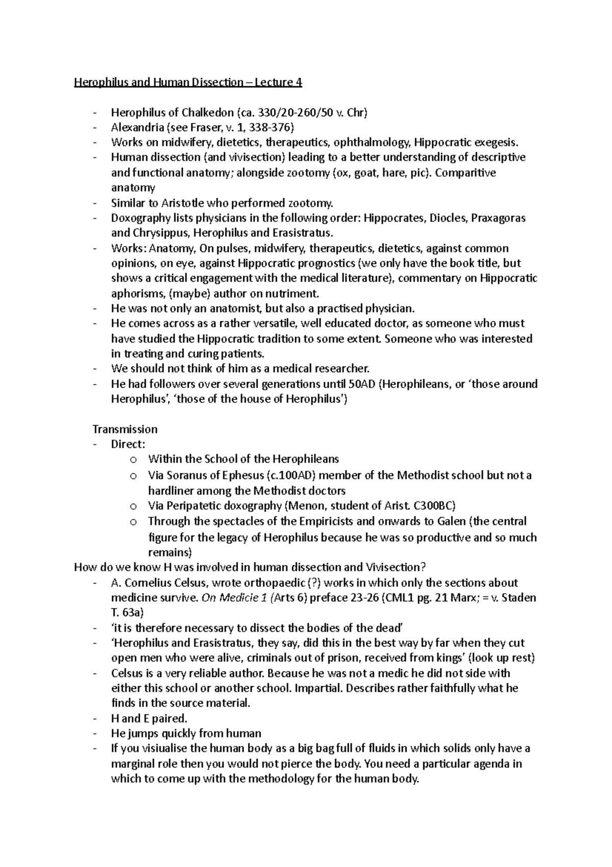 Herophilus and Human Dissection – Lecture 4 - Herophilus and Human ...