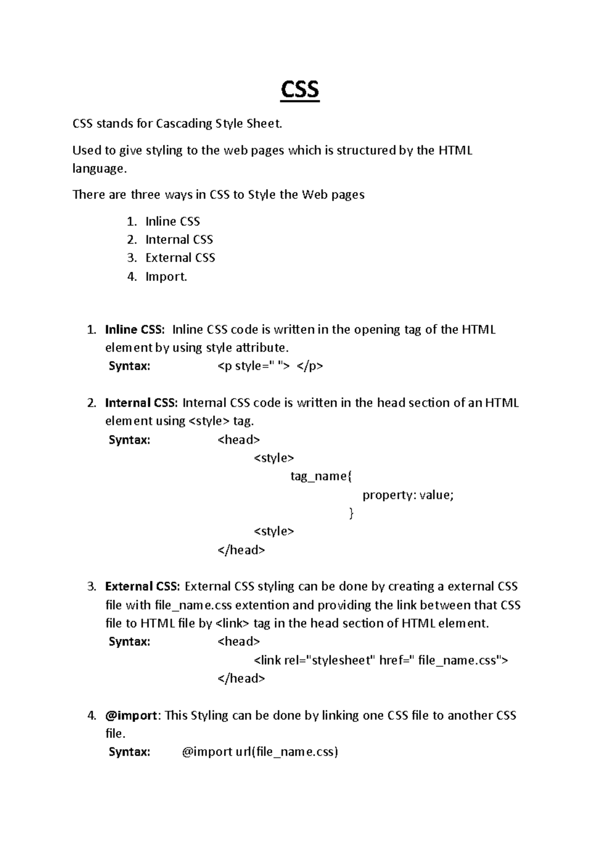 Css Notes Css Notw Webtech Css Css Stands For Cascading Style Sheet 4908